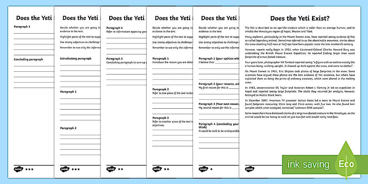 Does the Yeti Exist? Worksheet / Worksheet - Twinkl