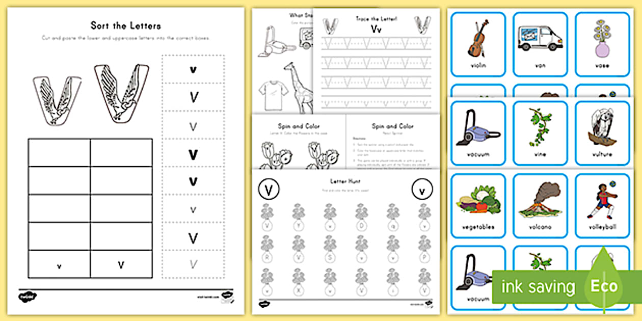 Letter V Worksheet and Activity Pack for PreK-K - Twinkl