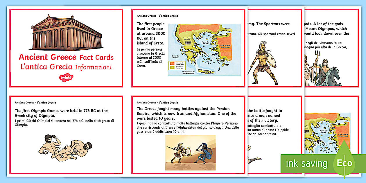 Amazing Ancient Greece Fact Cards English/Italian - Ancient Greece Display