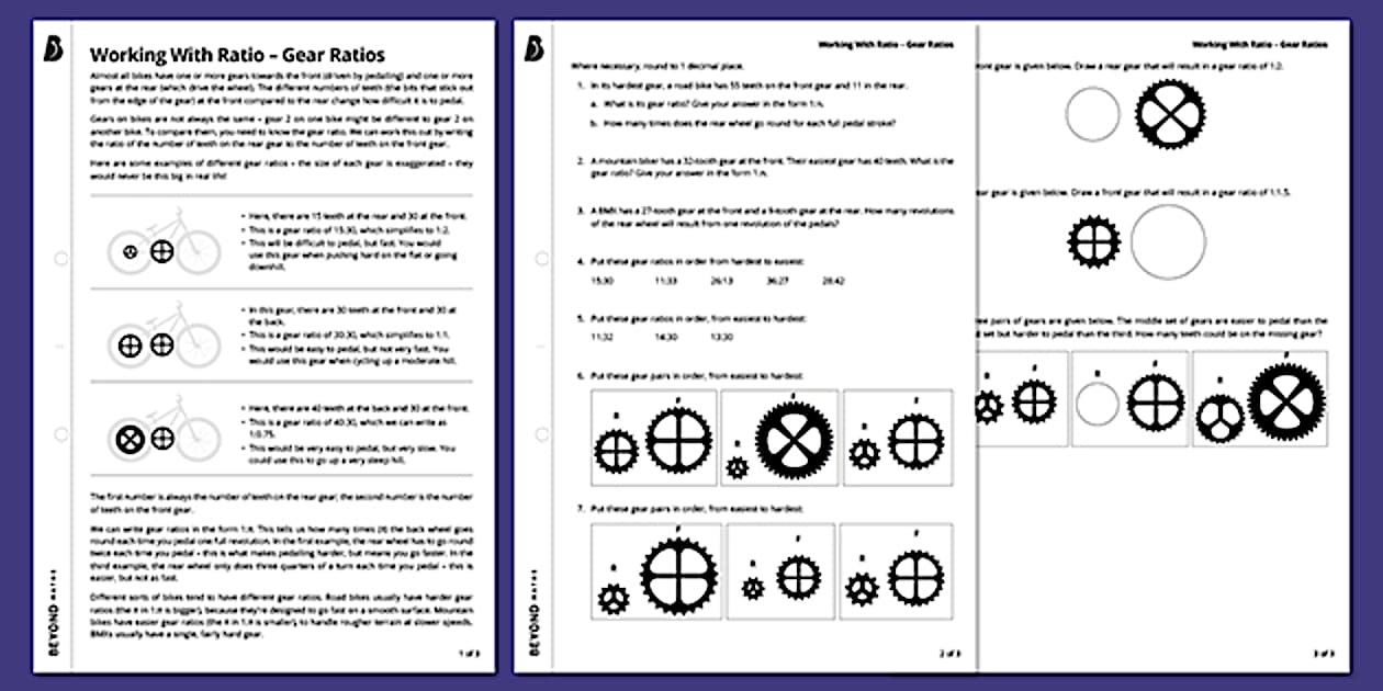 👉 Working With Ratios: Gear Ratios Worksheet | Beyond Maths