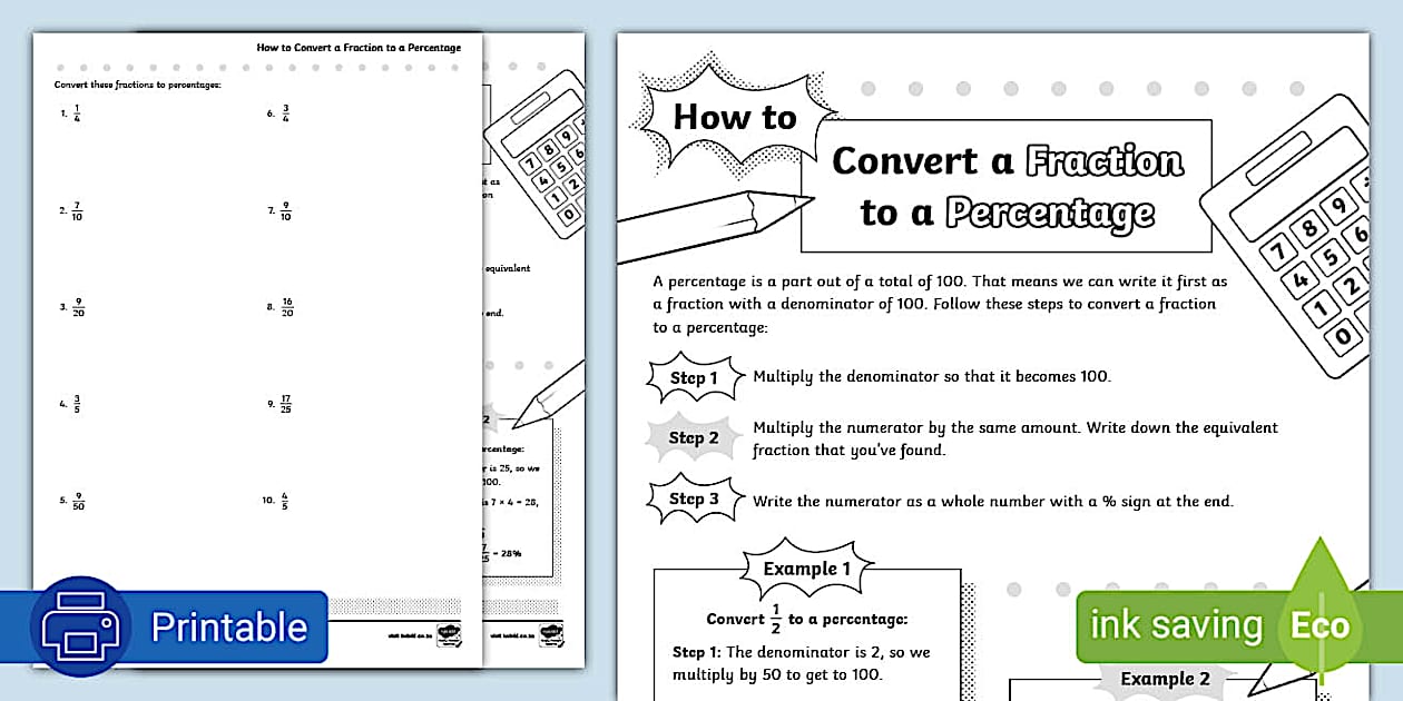 How to Convert a Fraction to a Percentage: Activity Sheet