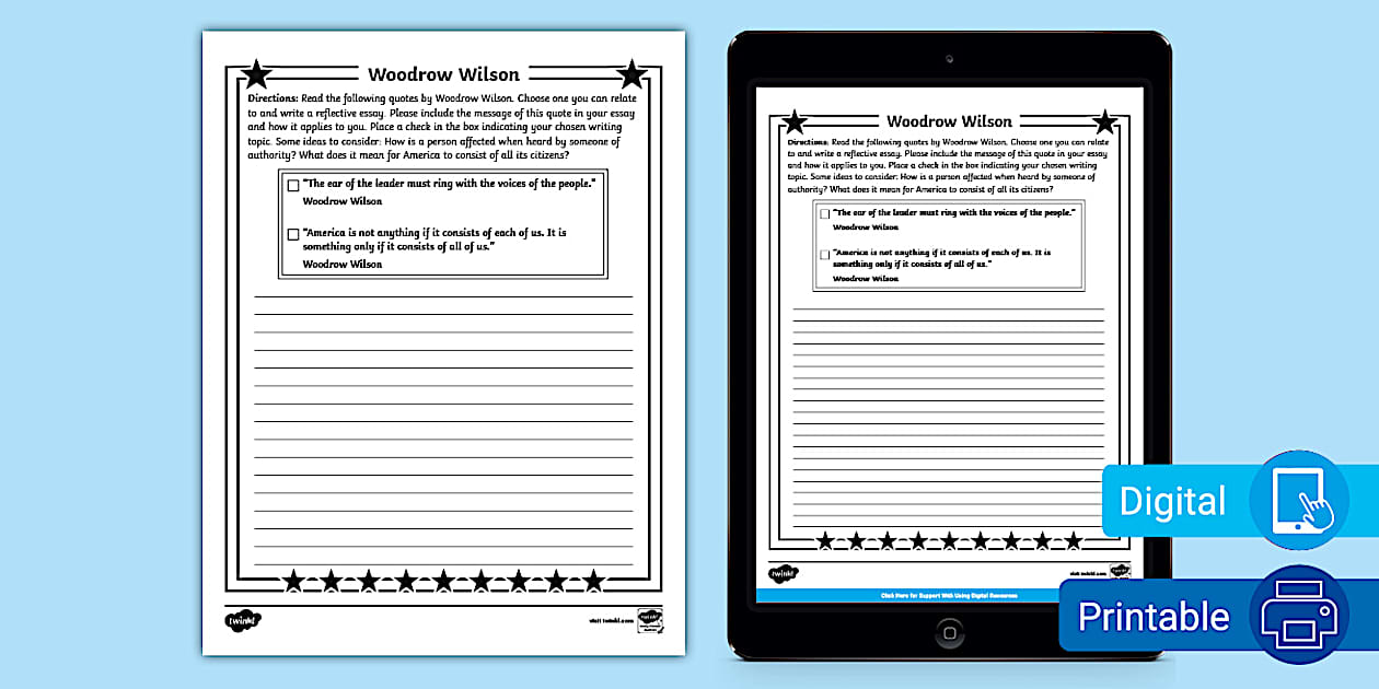 Eighth Grade Woodrow Wilson Writing Connection - Twinkl