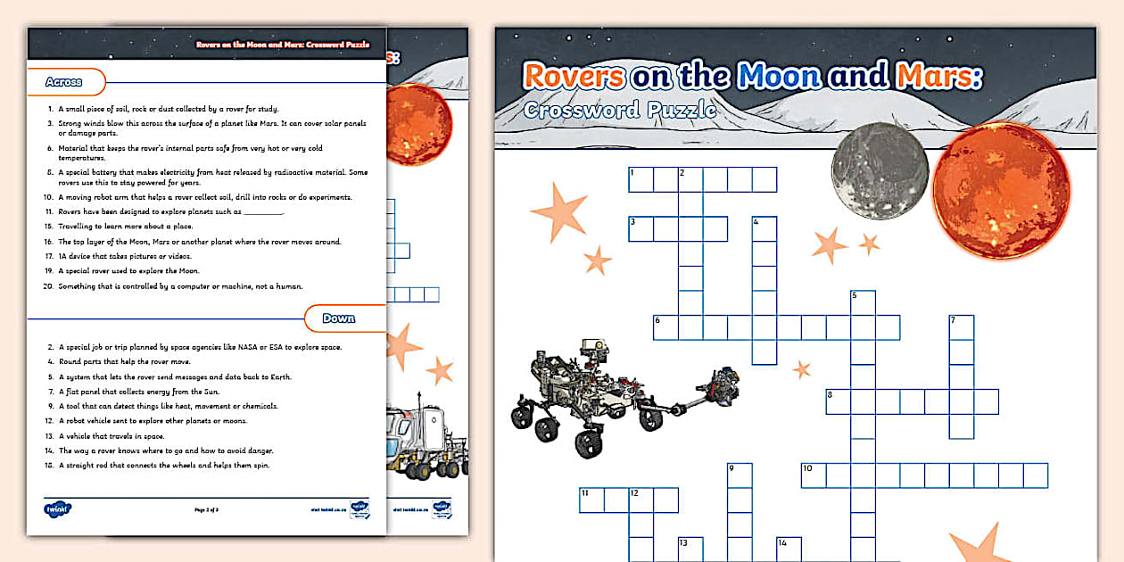 Rovers on the Moon and Mars: Crossword Puzzle (teacher made)