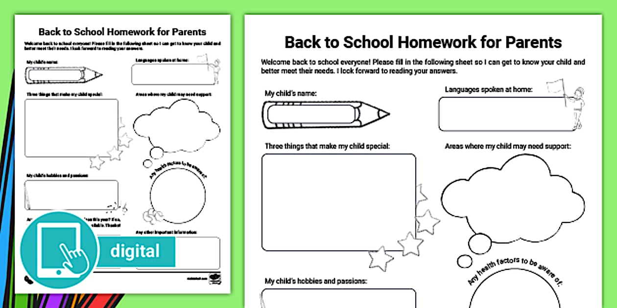 Editable Meet the Teacher: Back to School Homework for Parents