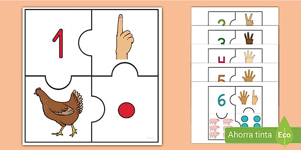 Puzzle: Números y cantidades - Los animales de la granja