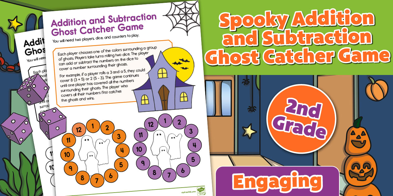 Second Grade Ghost Catcher Addition Subtraction Math Game