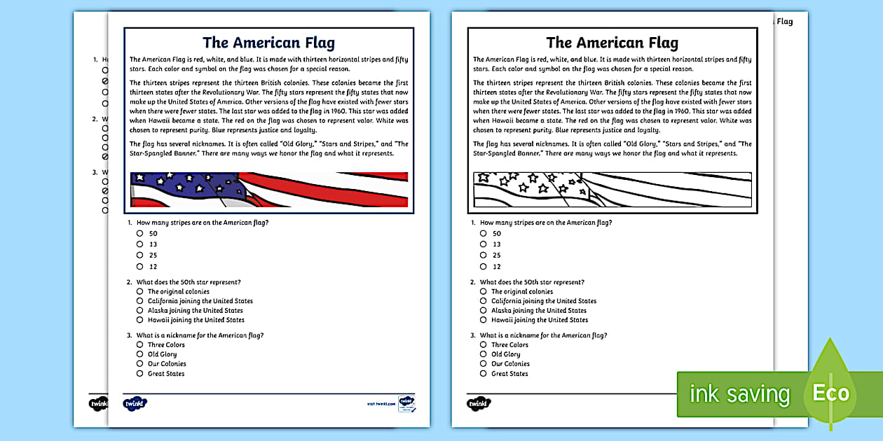 American Flag Reading Comprehension | Flag Day | Twinkl USA