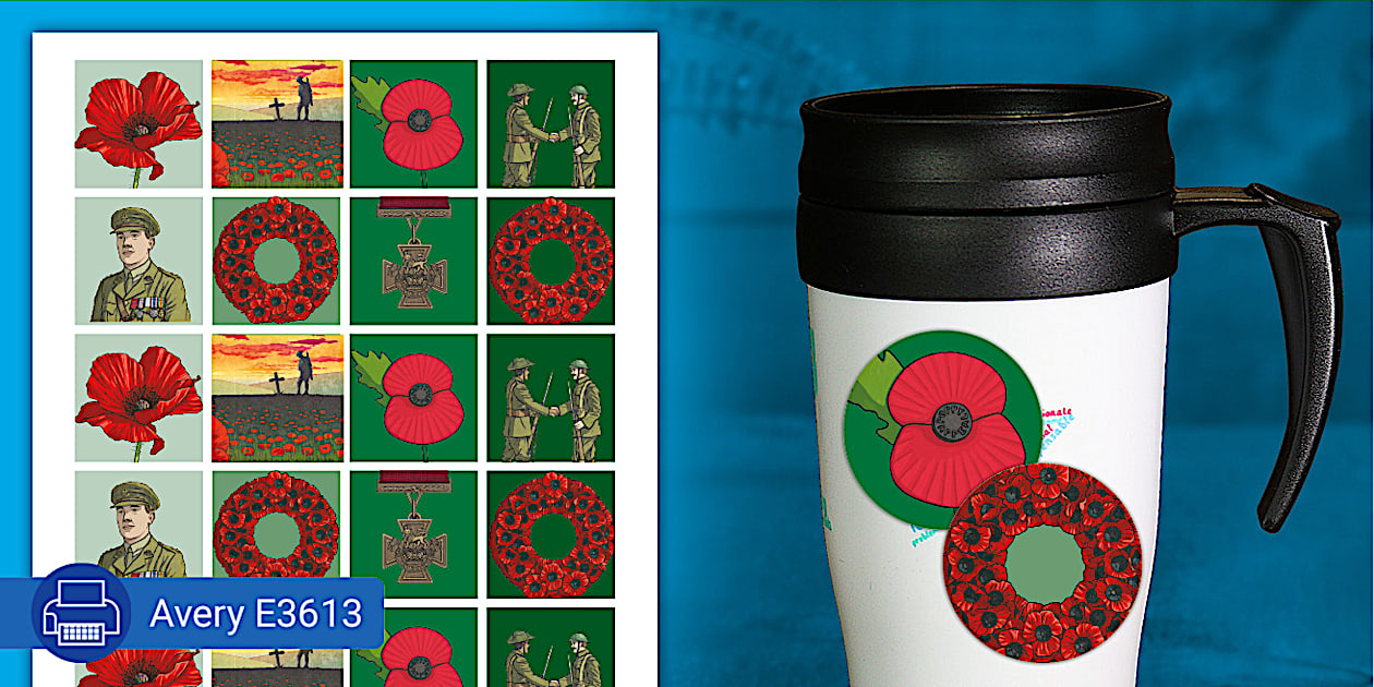 Remembrance Day Stickers - Green Background (teacher made)
