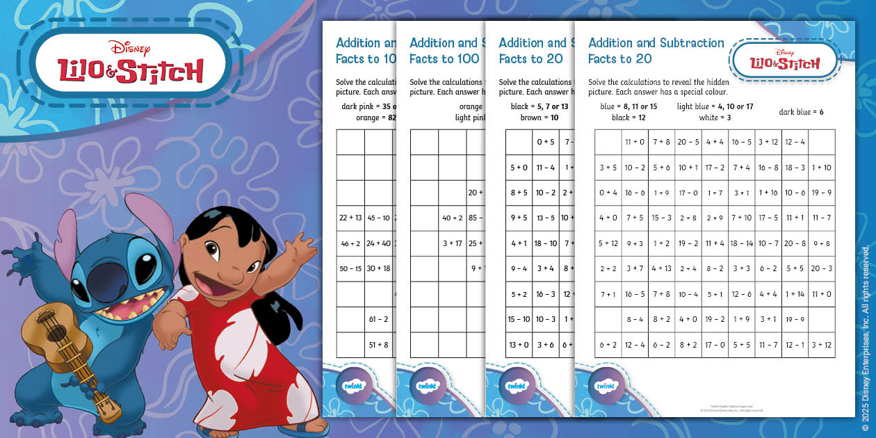 👉 Lilo & Stitch: Maths Mosaics Worksheet Pack