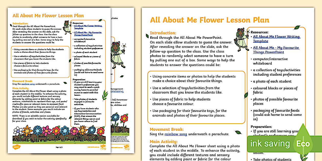 All About Me Flower Lesson Plan (Pre-Foundation) - Twinkl