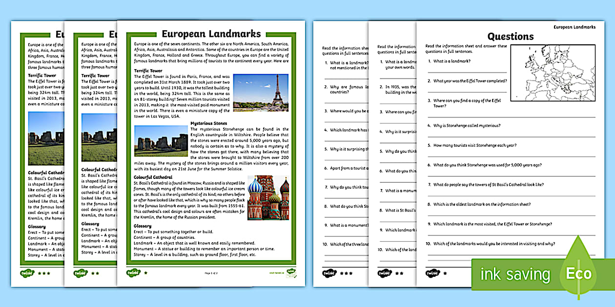European Landmarks Differentiated Reading Comprehension Activity
