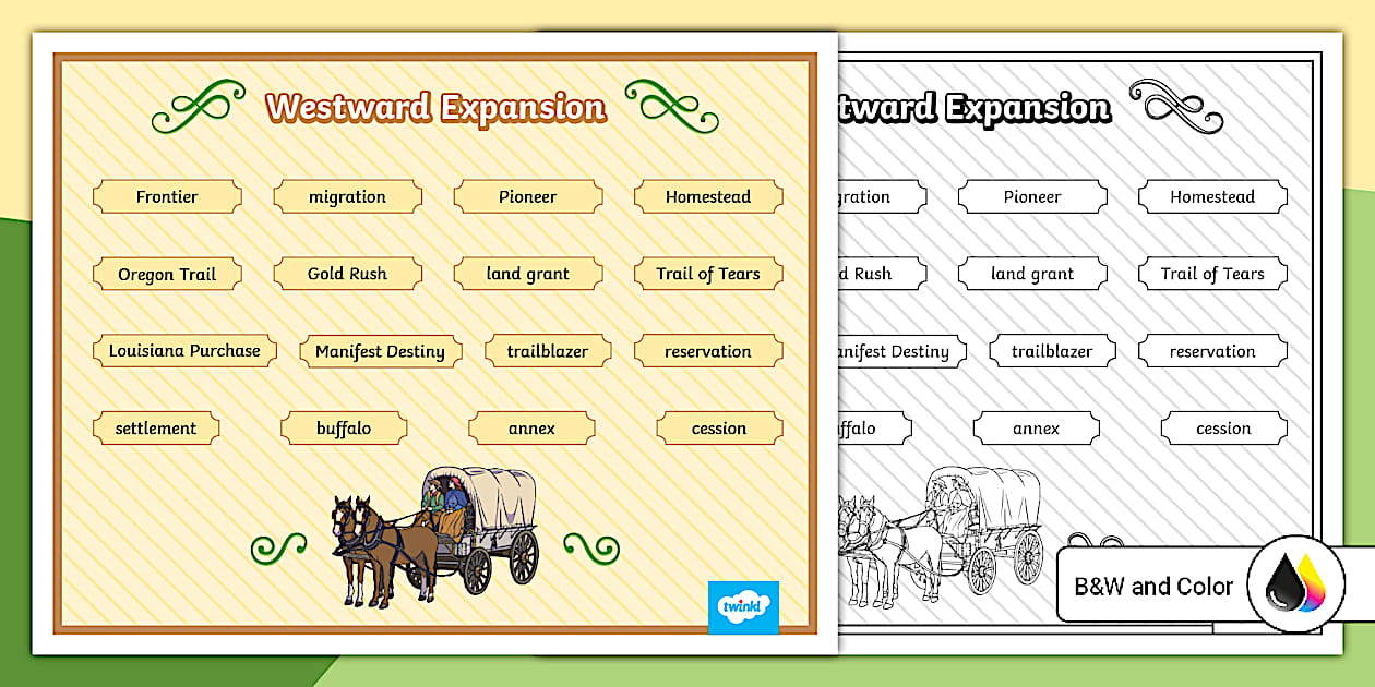 Westward Expansion Vocabulary Mat for 6th-8th Grade - Twinkl