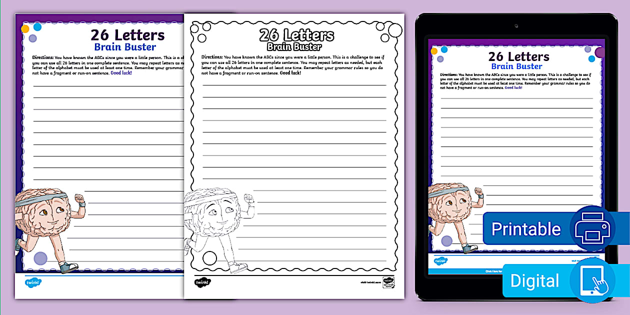 Eighth Grade 26 Letters Brain Buster Activity - Twinkl