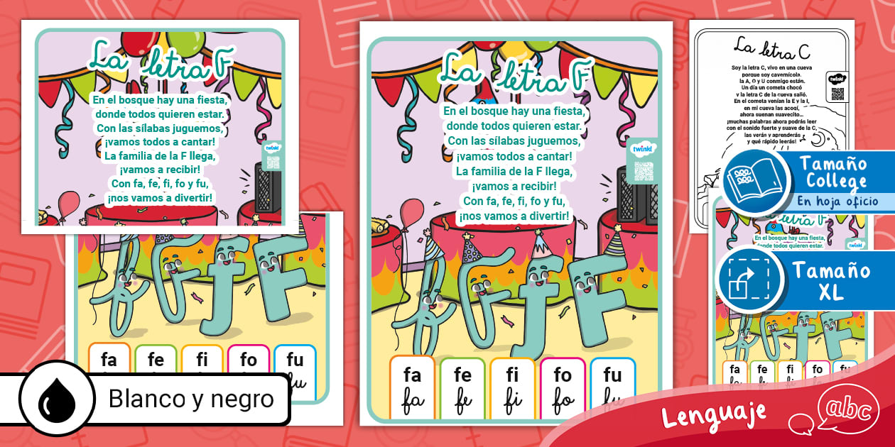 Póster | Fa Fe Fi Fo Fu | Familia Letra F | Sílabas