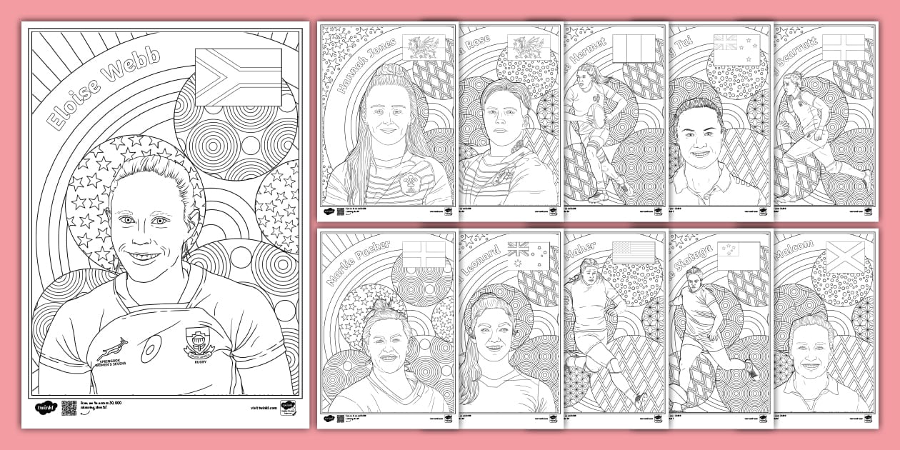 Women's Rugby Star Players Mindfulness Colouring Sheets