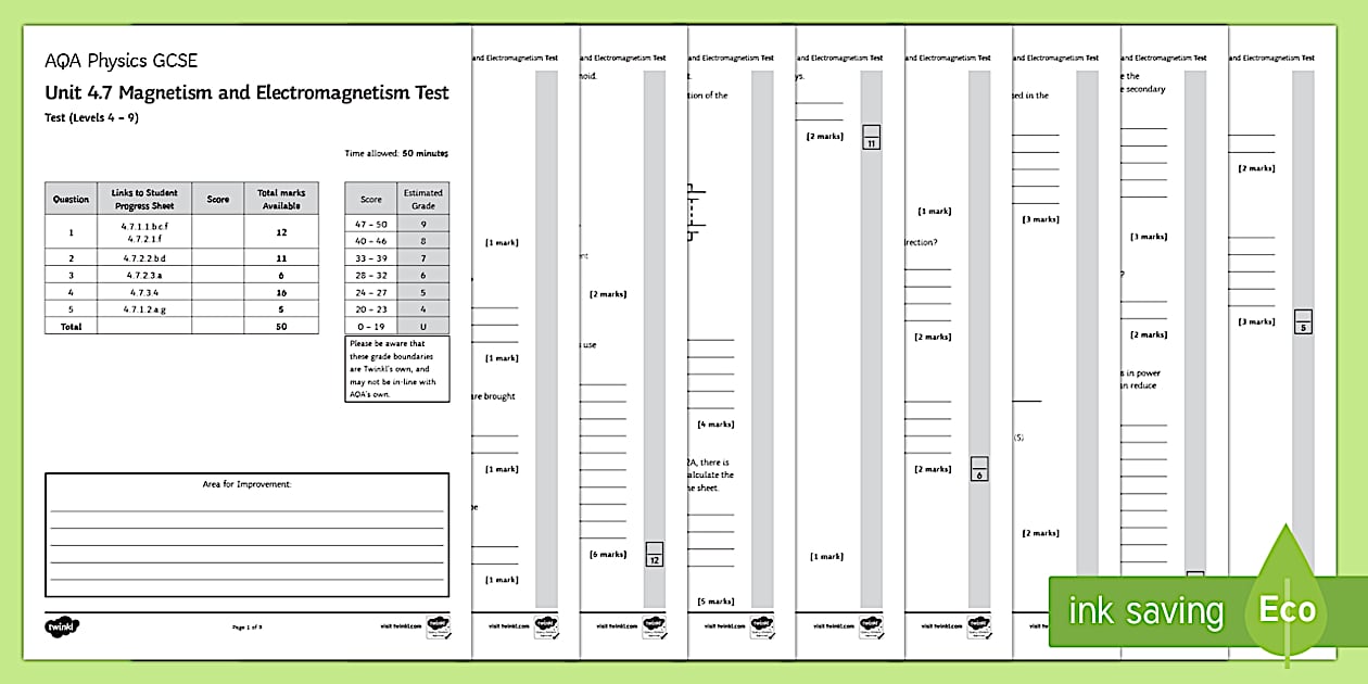AQA Physics (Separate) Unit 7 Magnetism and Electromagnetism Test