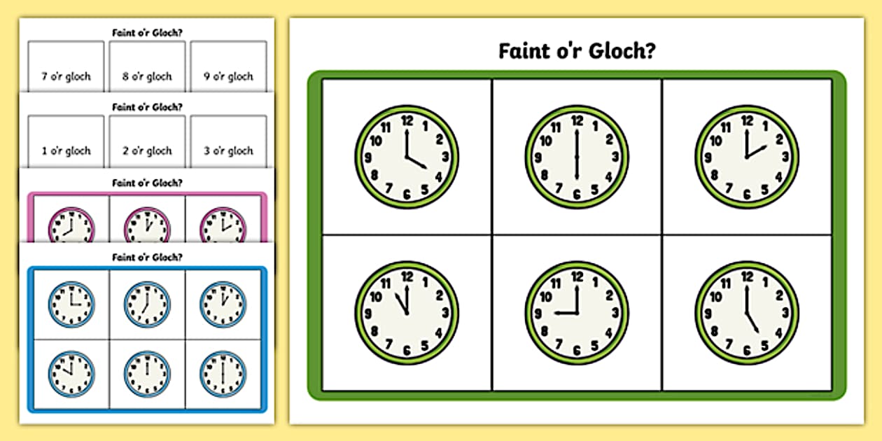 Fun O'Clock Time in Welsh Bingo Game - Learning Resources