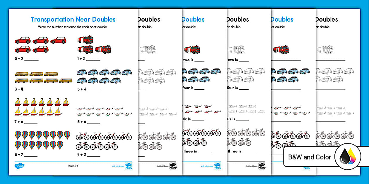 Prep-free Near Doubles Worksheet for Kids | Twinkl USA