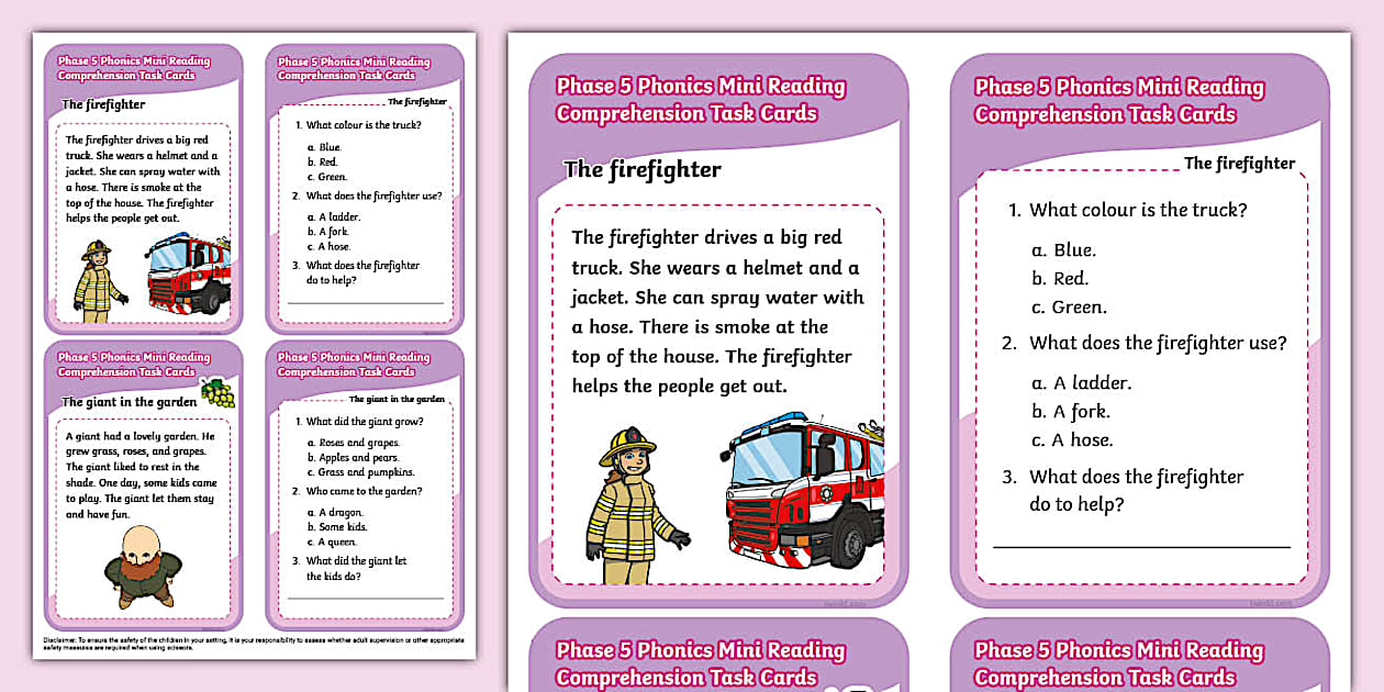 Phase 5 Phonics Mini Reading Comprehension Task Cards