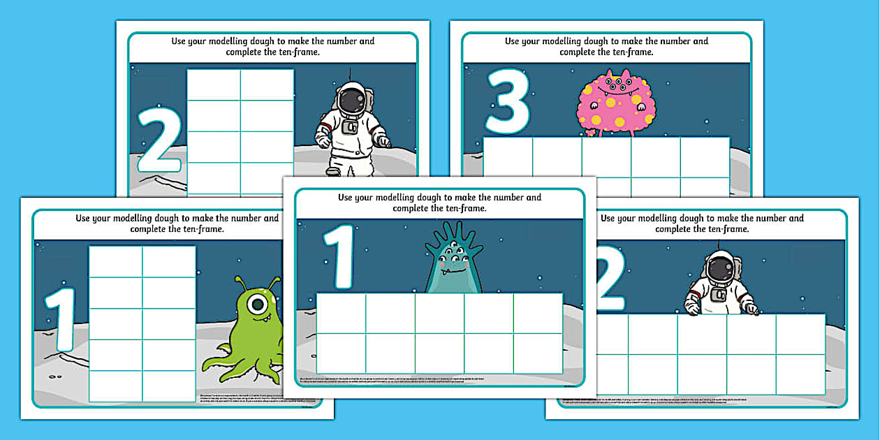 Space and Aliens Ten-Frame Number Modelling Dough Mats