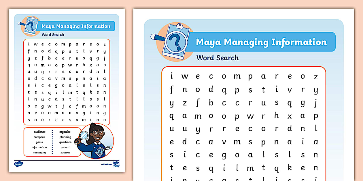 Maya Managing Information Word Search (teacher made)