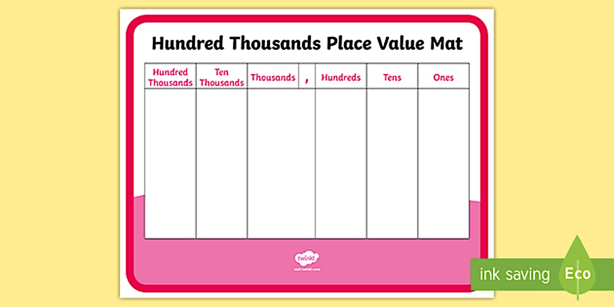 Hundred Thousands Place Value Mat - Twinkl
