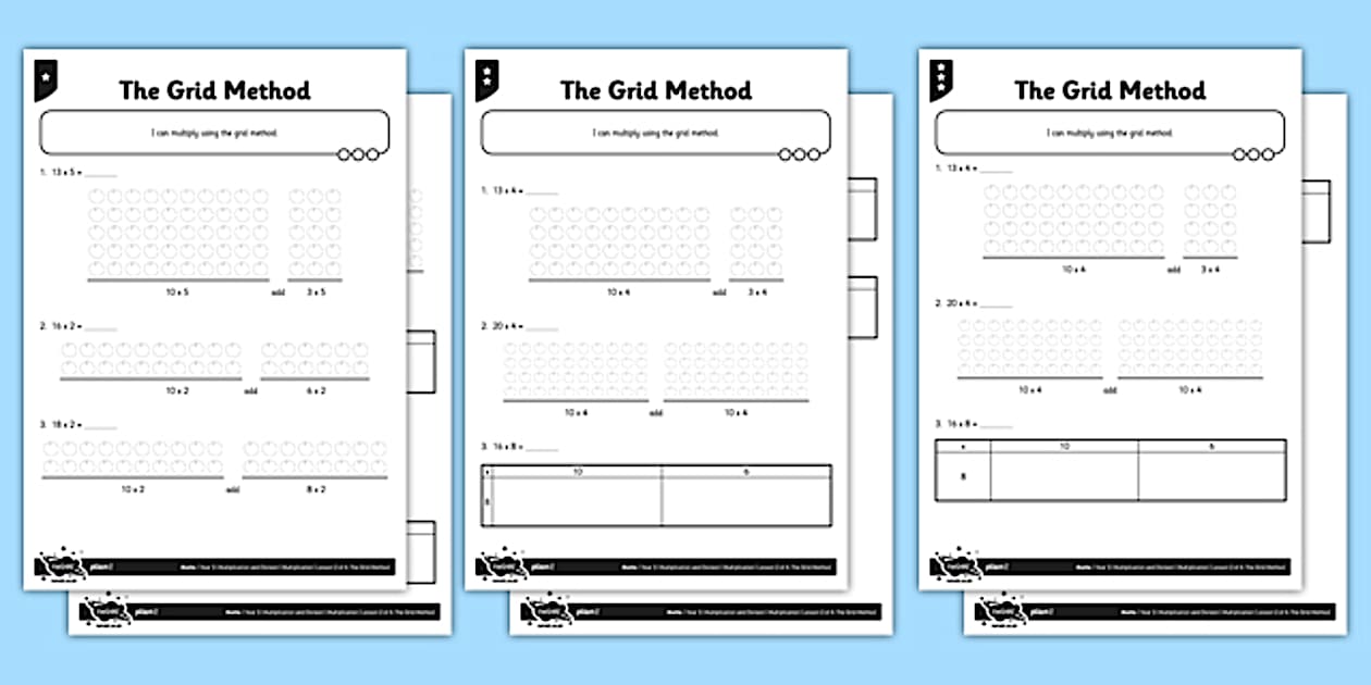 Year 3 Differentiated The Grid Method Worksheet / Worksheet Pack