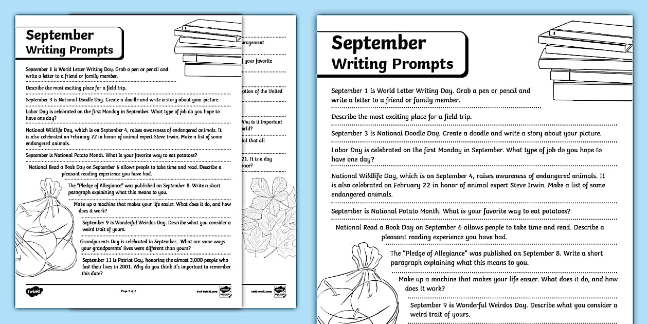 Eighth Grade Journal by the Month — September Writing Prompts