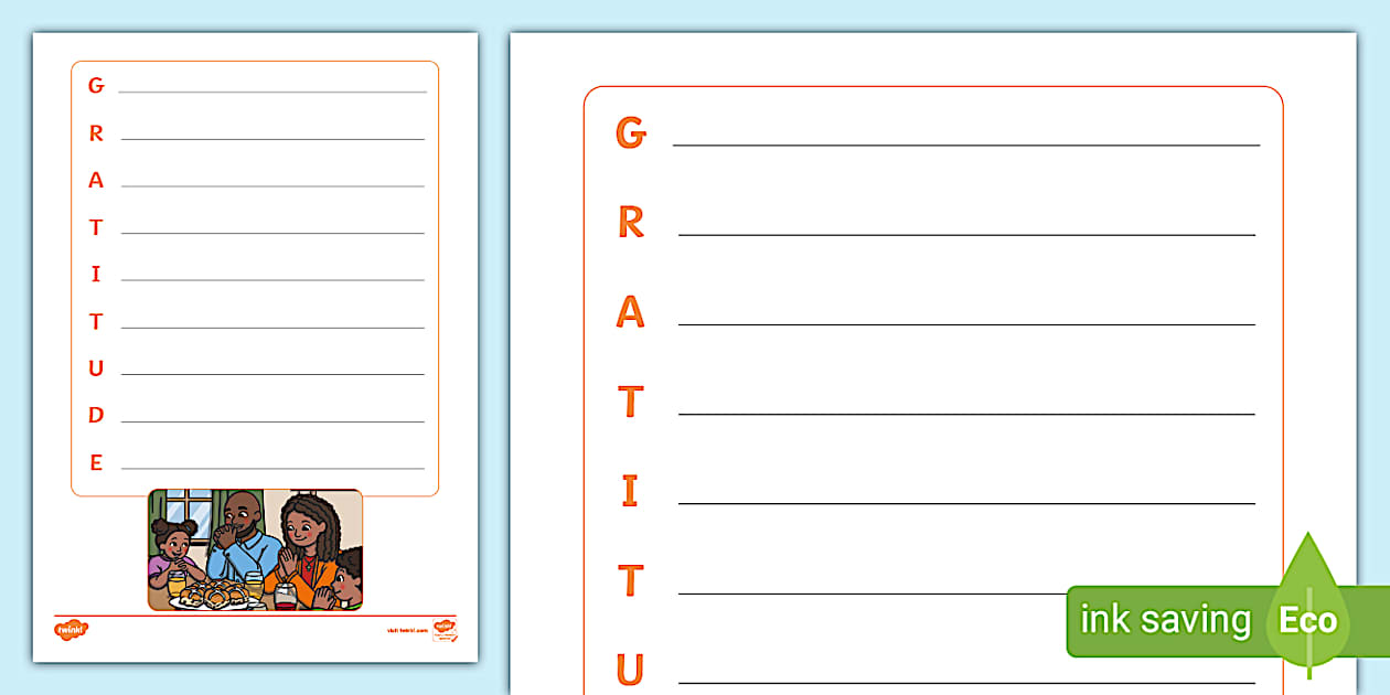 Gratitude Acrostic Poem Template, Grateful, Grattitude