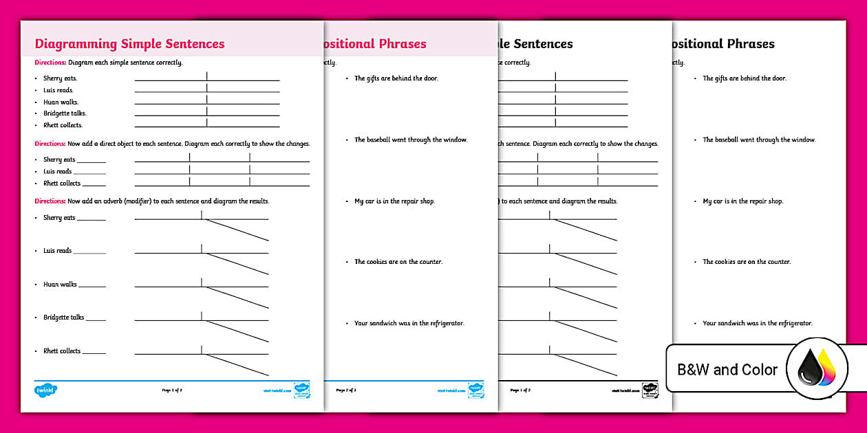 Free Diagramming Sentences Worksheets | Twinkl USA - Twinkl