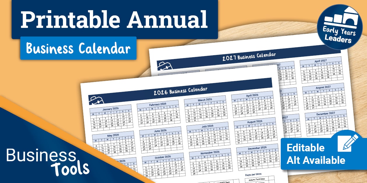 Printable Annual Business Calendar for Early Years Settings