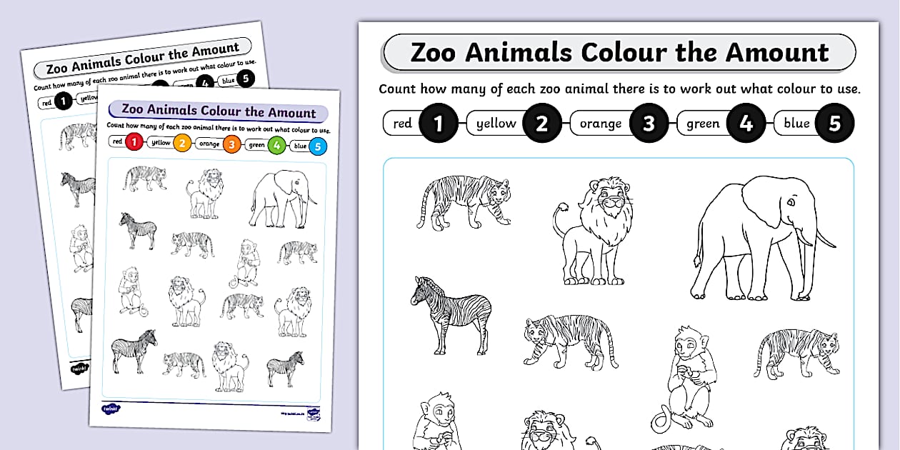 Zoo Animals Colour the Amount Worksheet (teacher made)