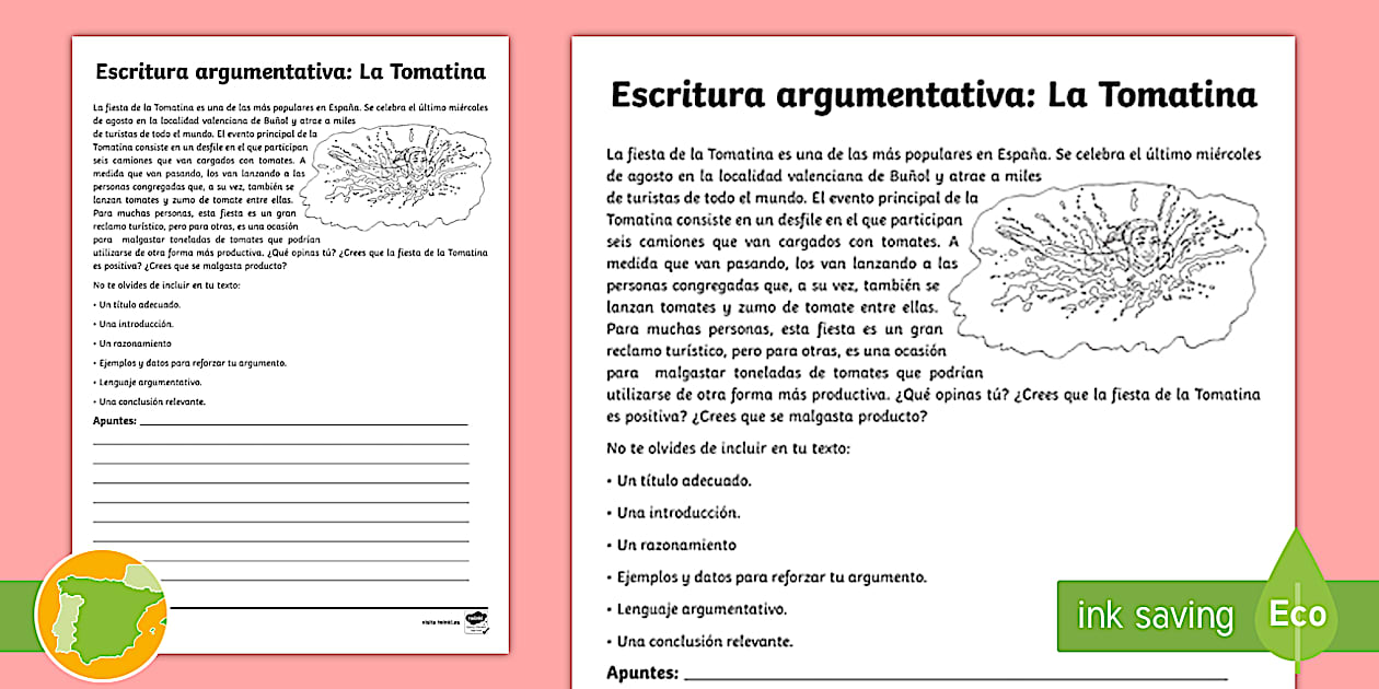 Ficha de actividad: Escritura argumentativa - La Tomatina