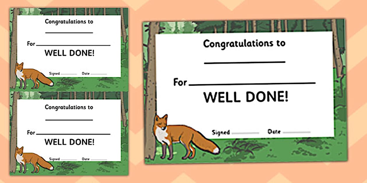 Editable Woodland Fox Certificate (professor feito) - Twinkl