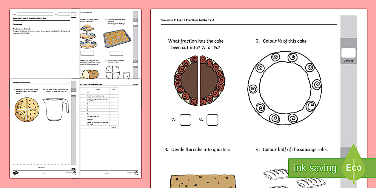 Semester 2 Fractions Maths Test - Twinkl