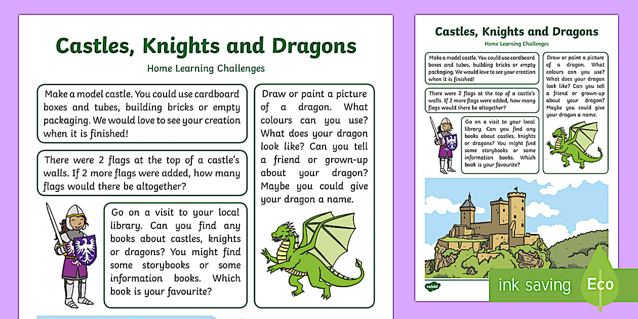 Castles, Knights and Dragons Home Learning Challenges Nursery FS1