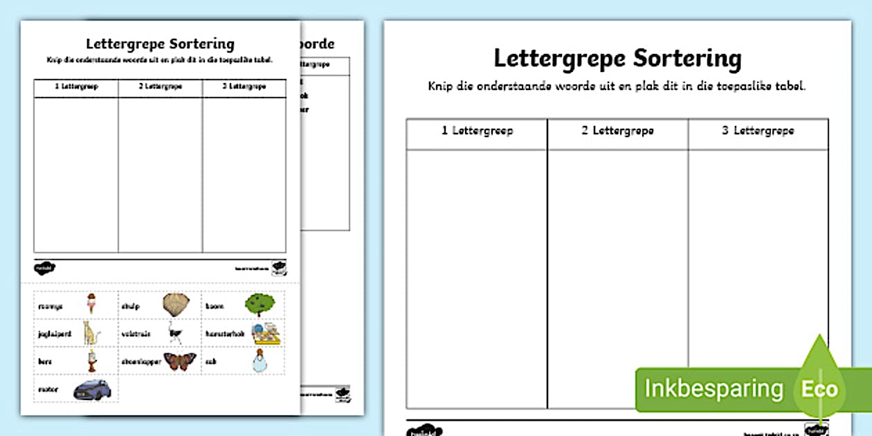Lettergrepe Sorteer Aktiwiteit