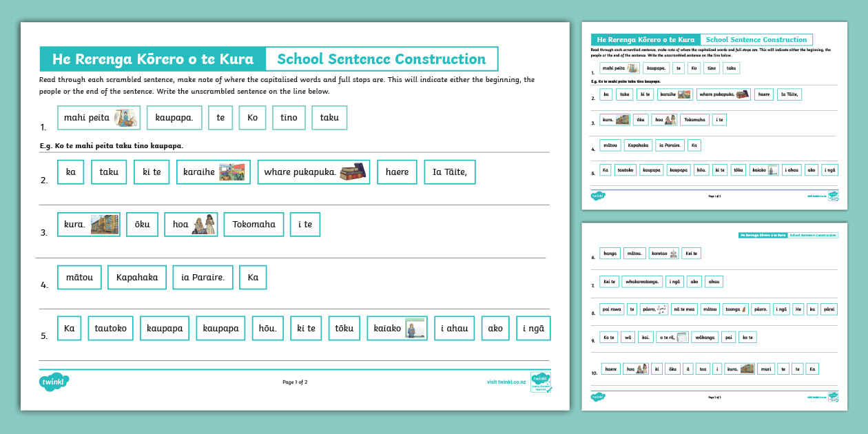 Learn Te Reo Māori - Sentence Scramble: School - Year 5-6
