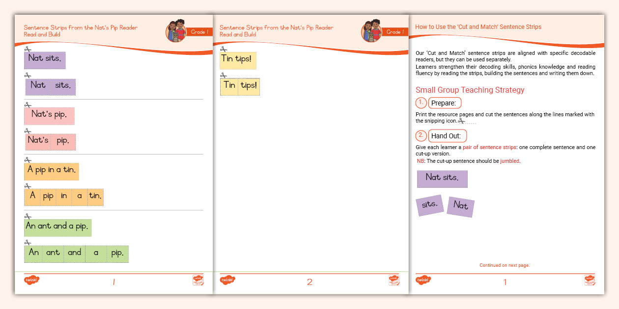 Read and Build Sentence Strips: Nat's Pip - Twinkl