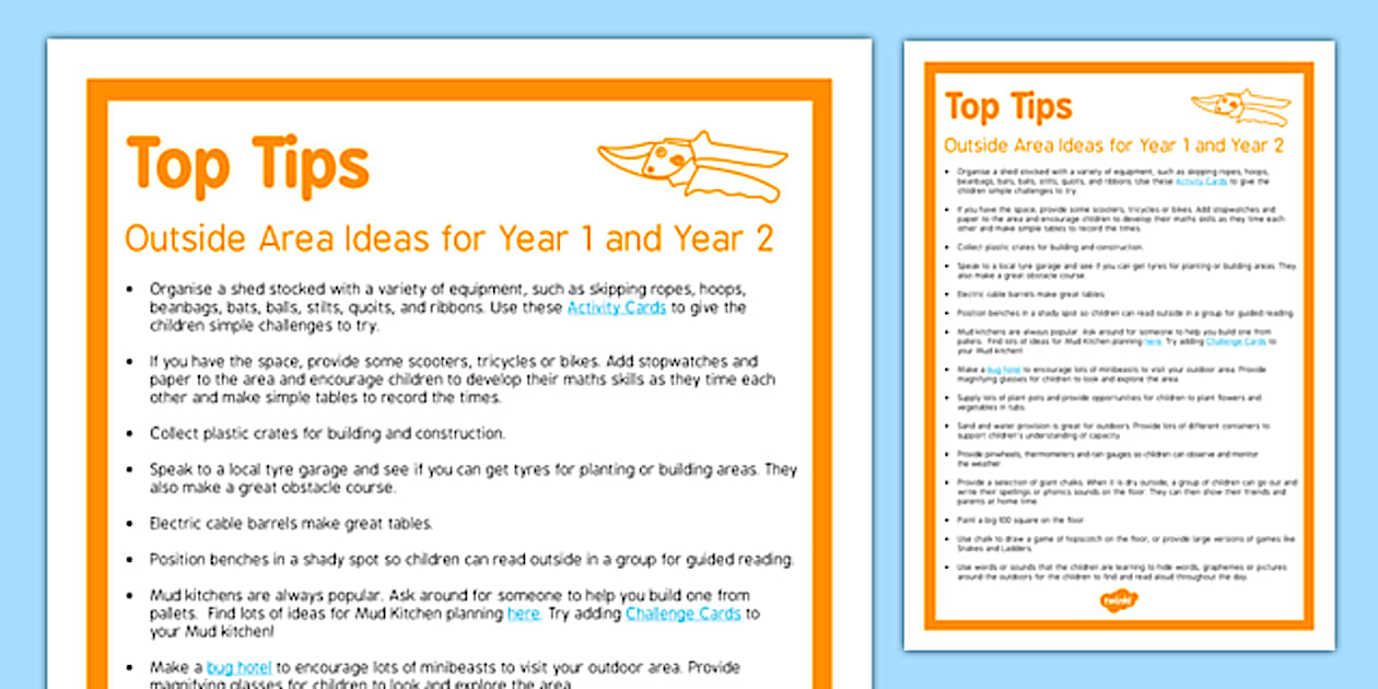 Outside Area Ideas for Year 1 and Year 2 Top Tips - Twinkl