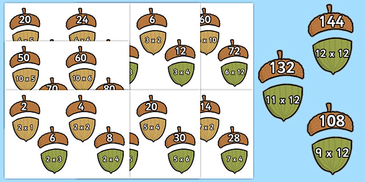 2 - 12 Times Tables Acorn Matching Activity Pack - Twinkl