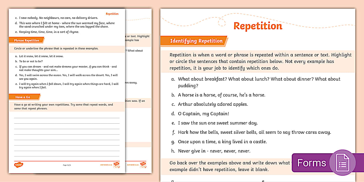 Editable Level 3 Writing - Repetition Worksheet - Twinkl