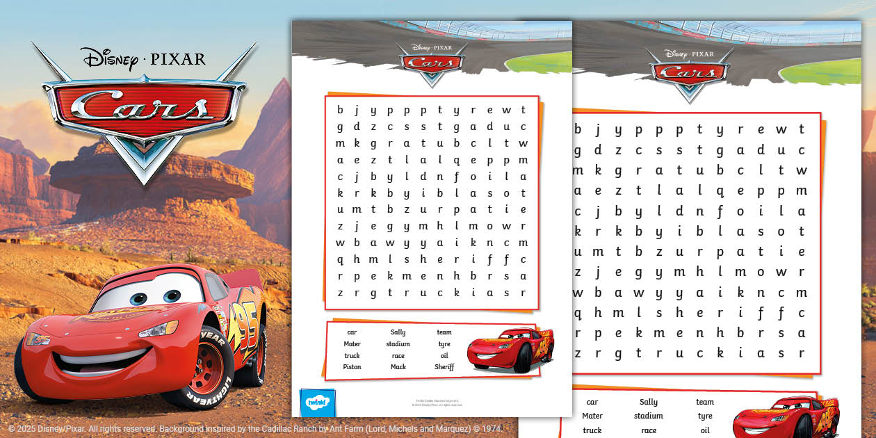 Disney Pixar Cars Word Search | Disney Puzzle | Twinkl