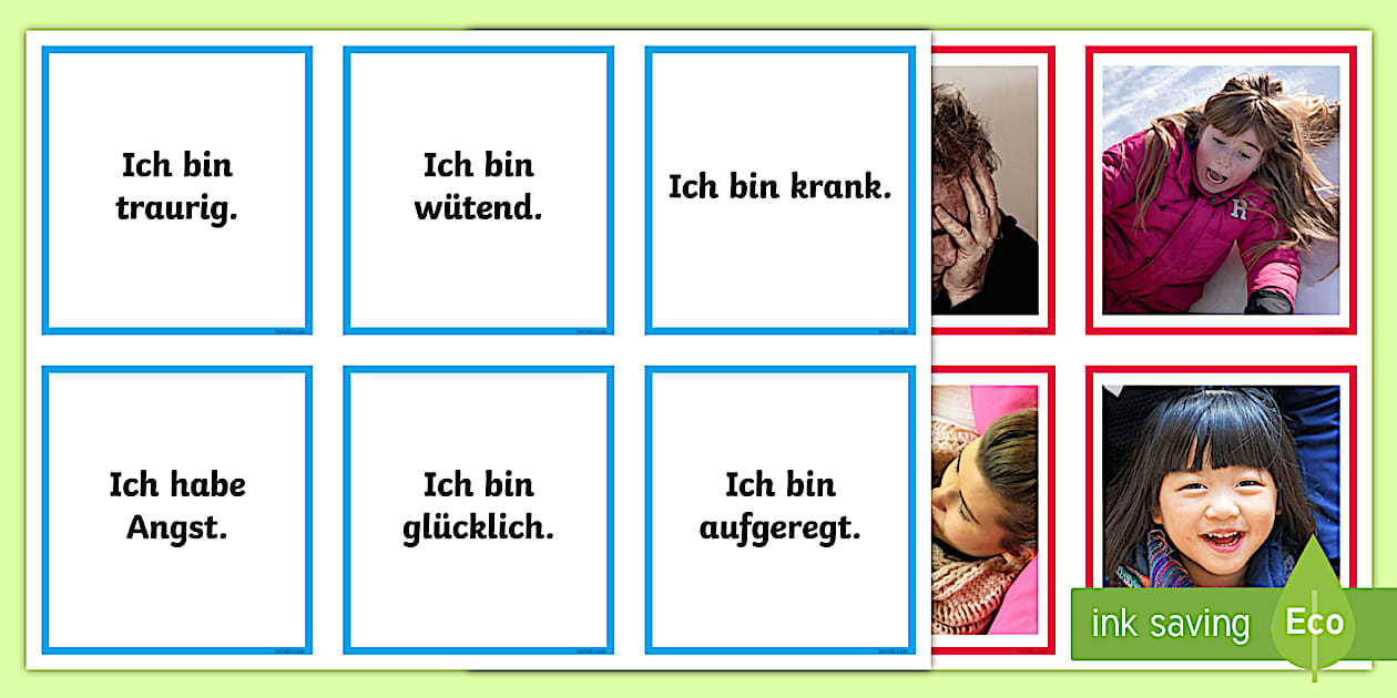 Feelings and Emotions Matching Cards - German (teacher made)