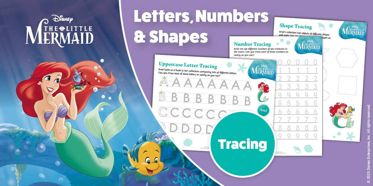 The Little Mermaid: Letters, Numbers, and Shapes Tracing