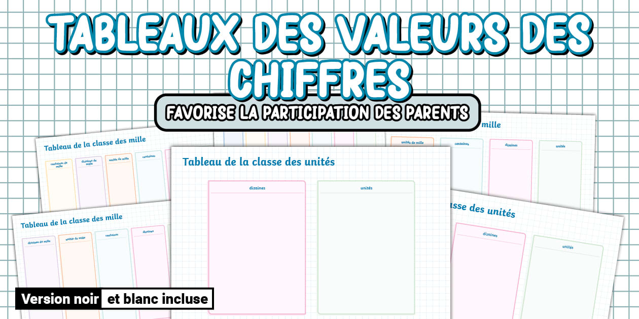 Tableaux des valeurs des chiffres