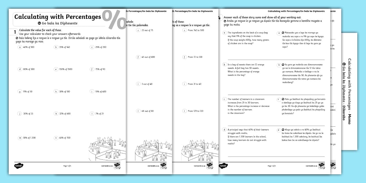 Calculating with Percentages Activity Sheet – Sepedi