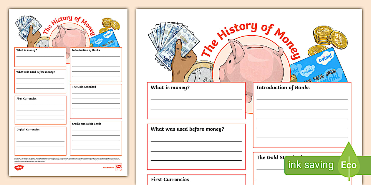 The History of Money Fact File Template - Twinkl