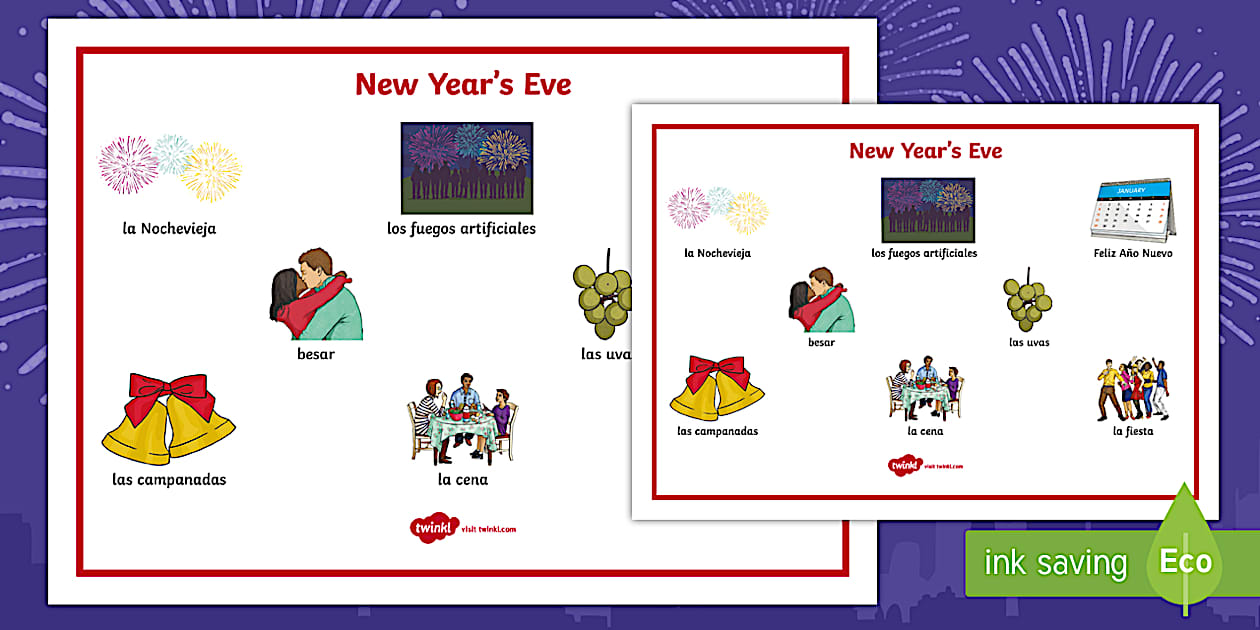 Editable New Year's Eve Key Vocabulary Word Mat Spanish