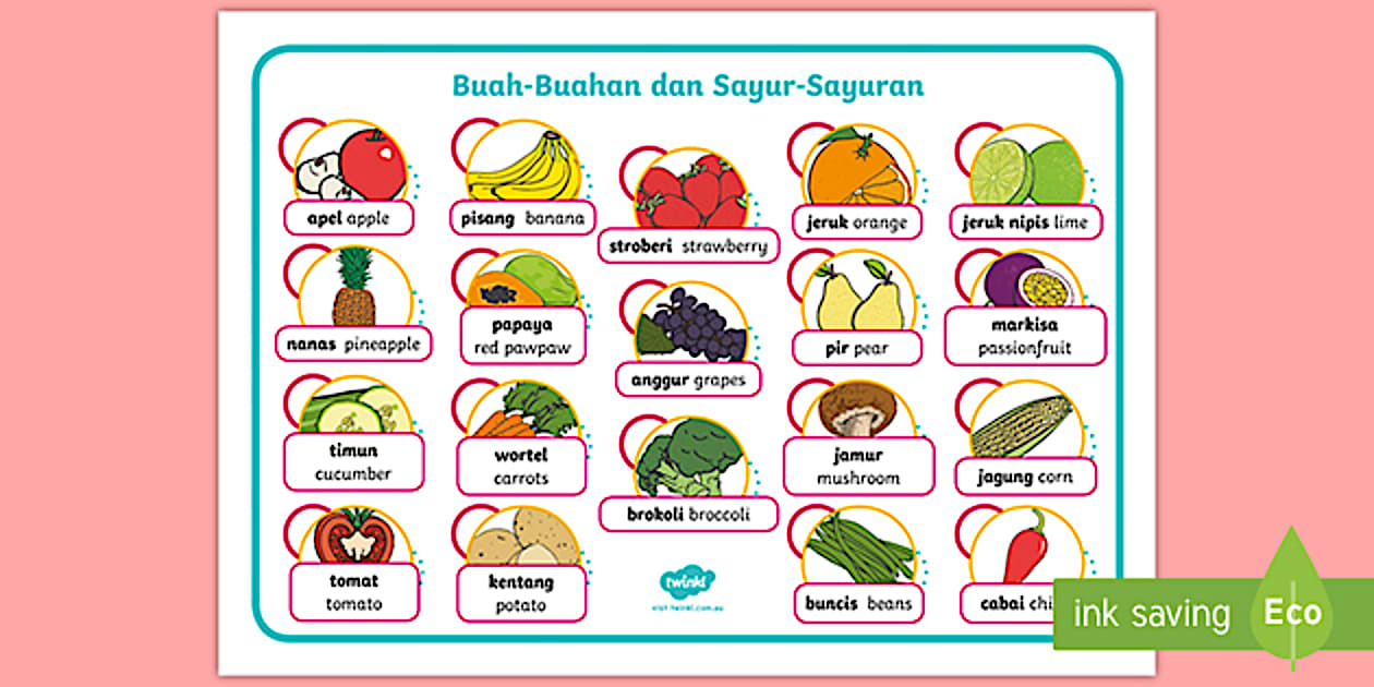 TAS Fruit and Vegetable Word Mat Indonesian - Twinkl